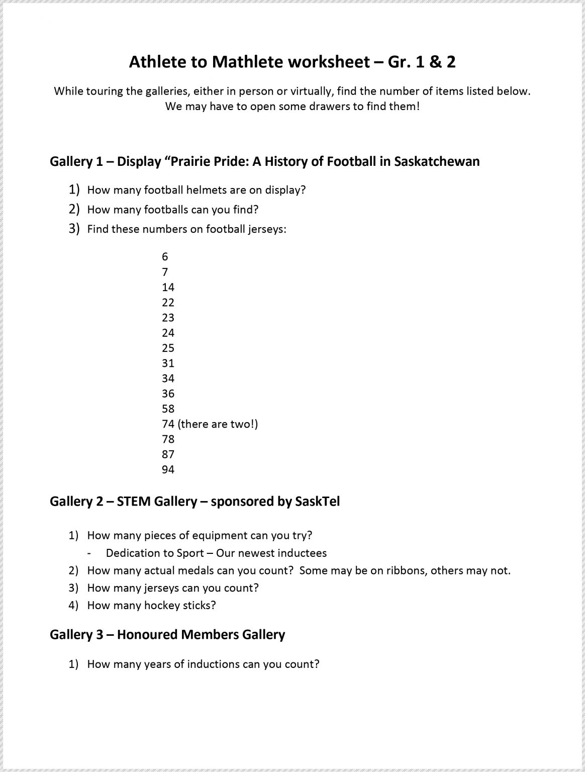 Activities - Math - Saskatchewan Sports Hall of Fame