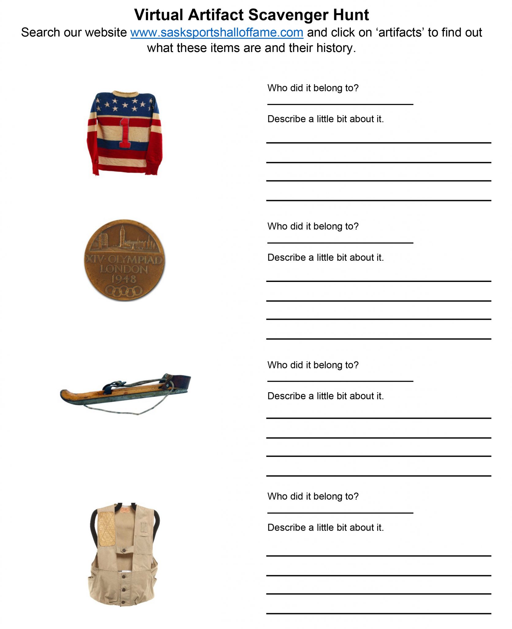 Activities - Scavenger Hunts - Saskatchewan Sports Hall of Fame